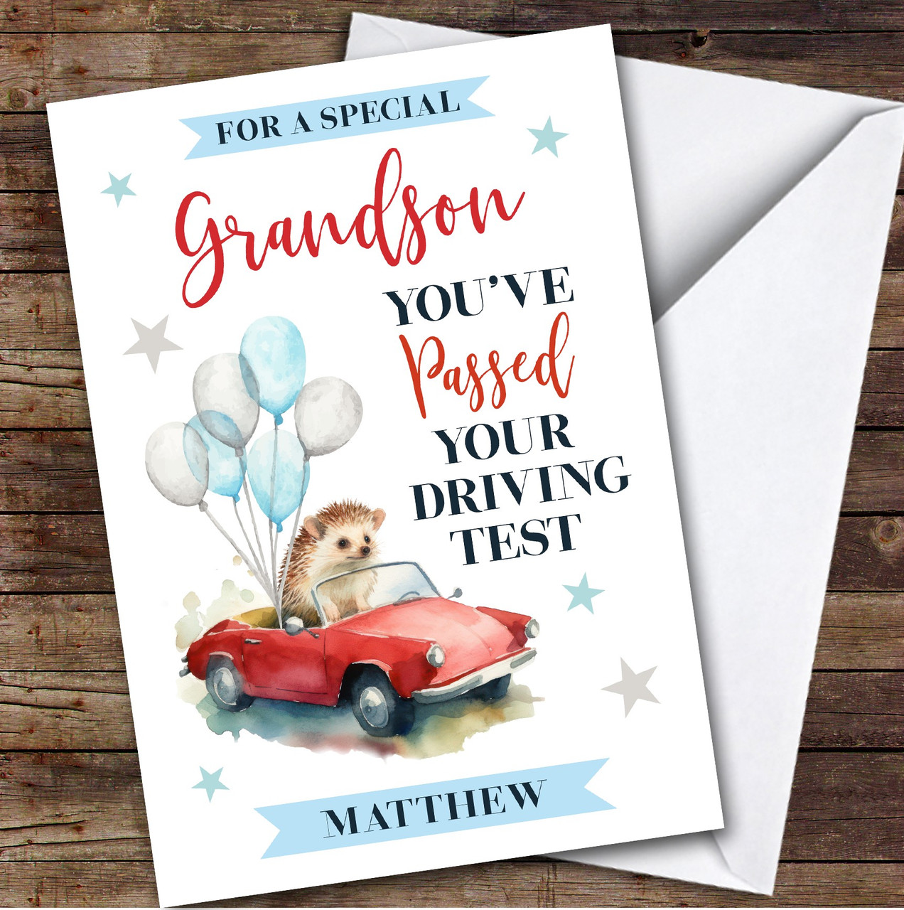 Personalised Passed Driving Test Card For Grandson Hedgehog Car ...