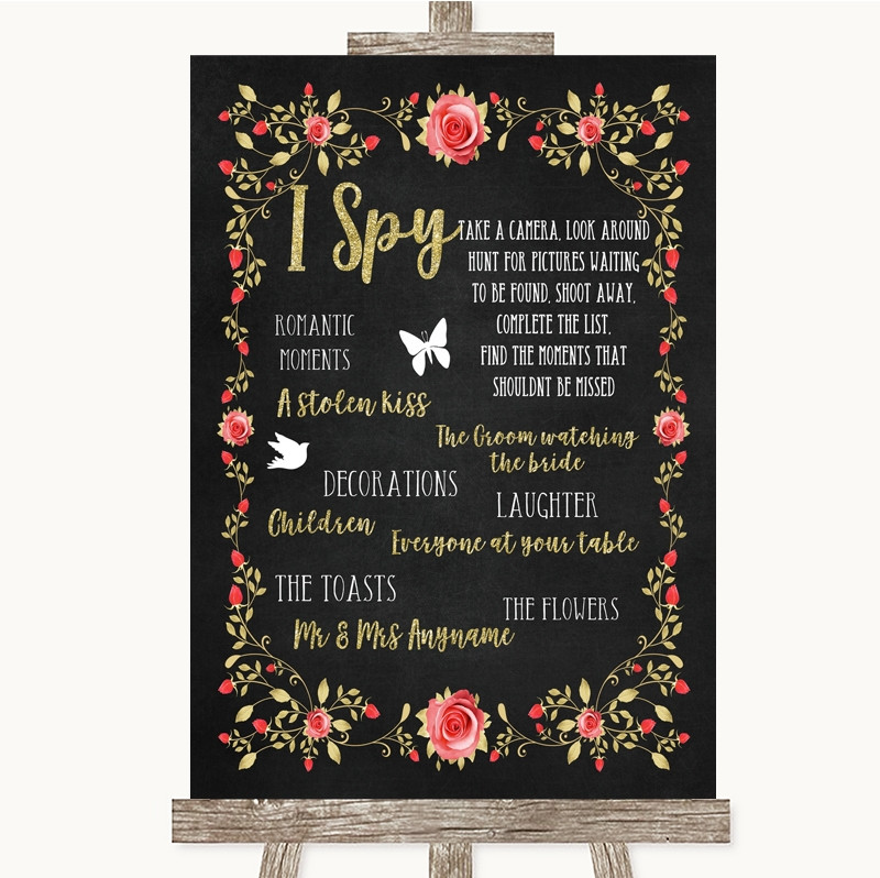Chalk Style Blush Pink Rose and Gold I Spy Disposable Camera Wedding ...