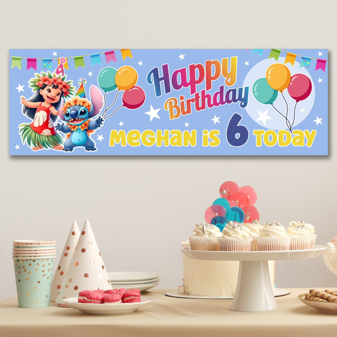 Personalised Party Banner For Kids Birthday Lilo And Stitch - The Card Zoo
