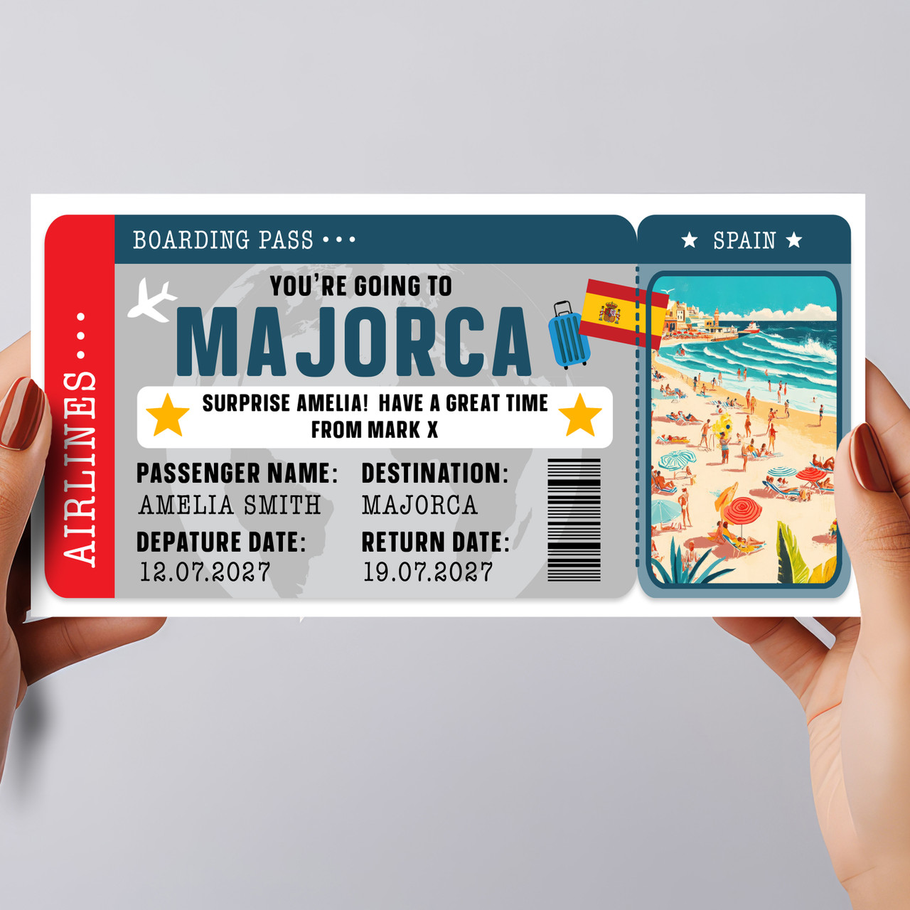 Majorca Beach Boarding Pass Personalised Gift Voucher Surprise Break ...