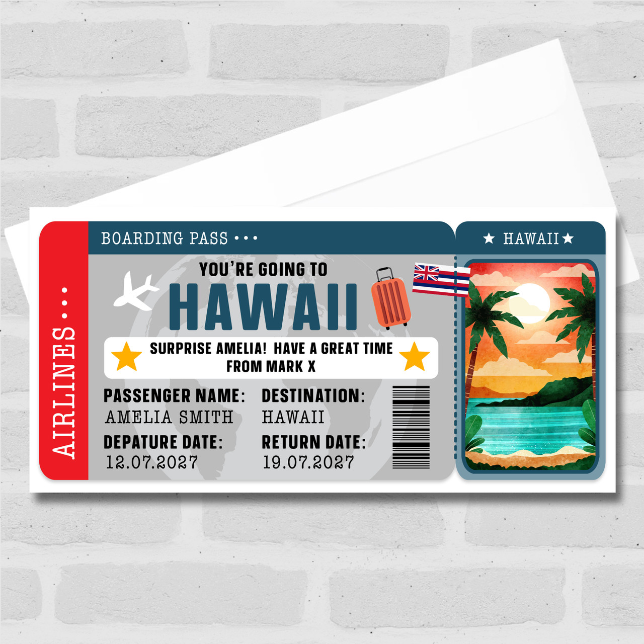 Hawaii Boarding Pass Personalised Gift Voucher Surprise Holiday Trip ...