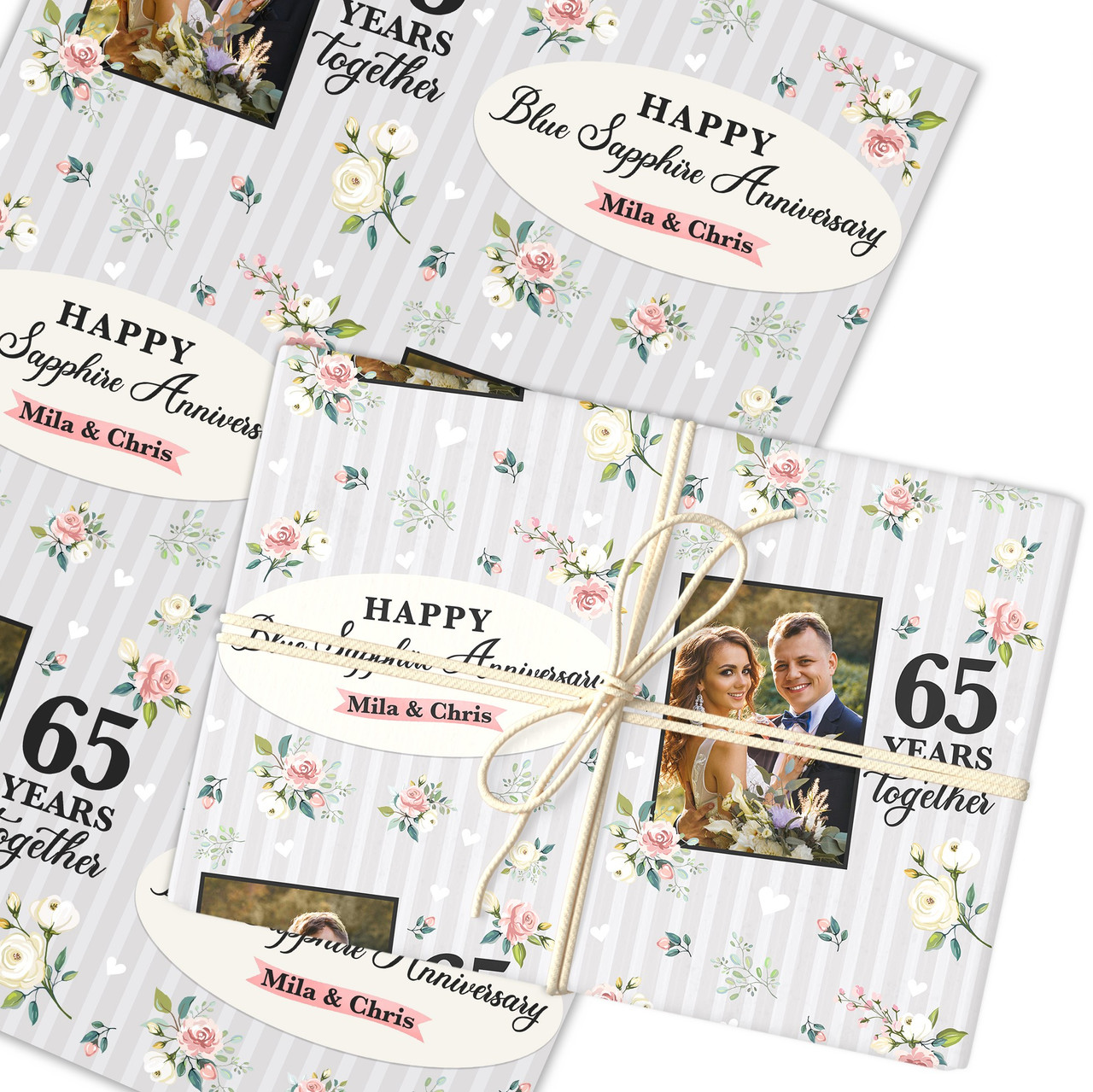 Personalised Wrapping Paper 65th Blue Sapphire Wedding Anniversary ...