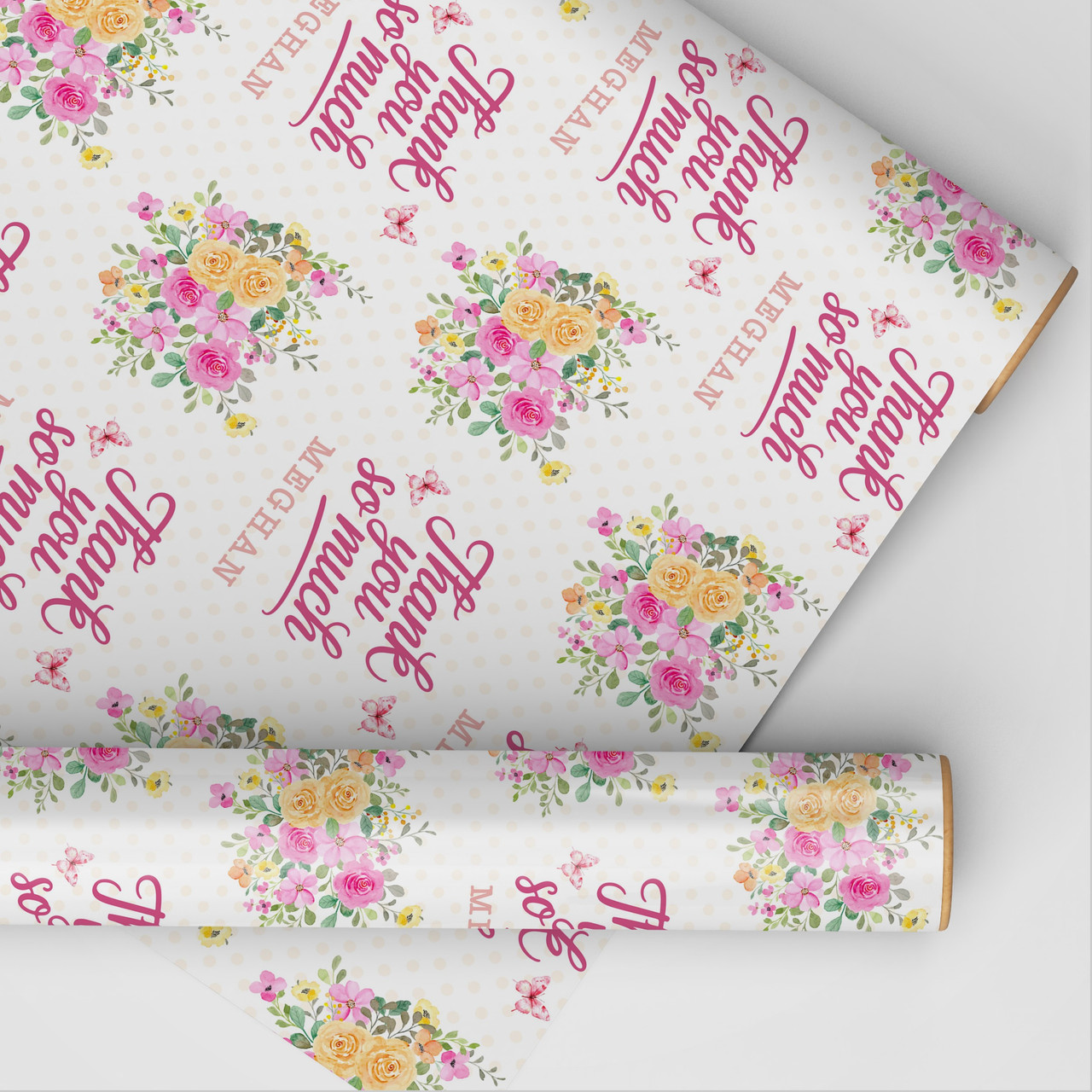 Personalised Wrapping Paper Thank You Watercolour Pink Yellow Custom ...