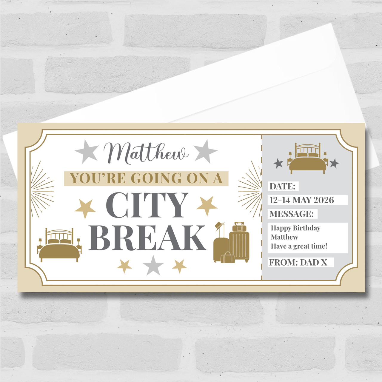 Short Break City Break Personalised Gift Voucher Surprise Trip Holiday ...