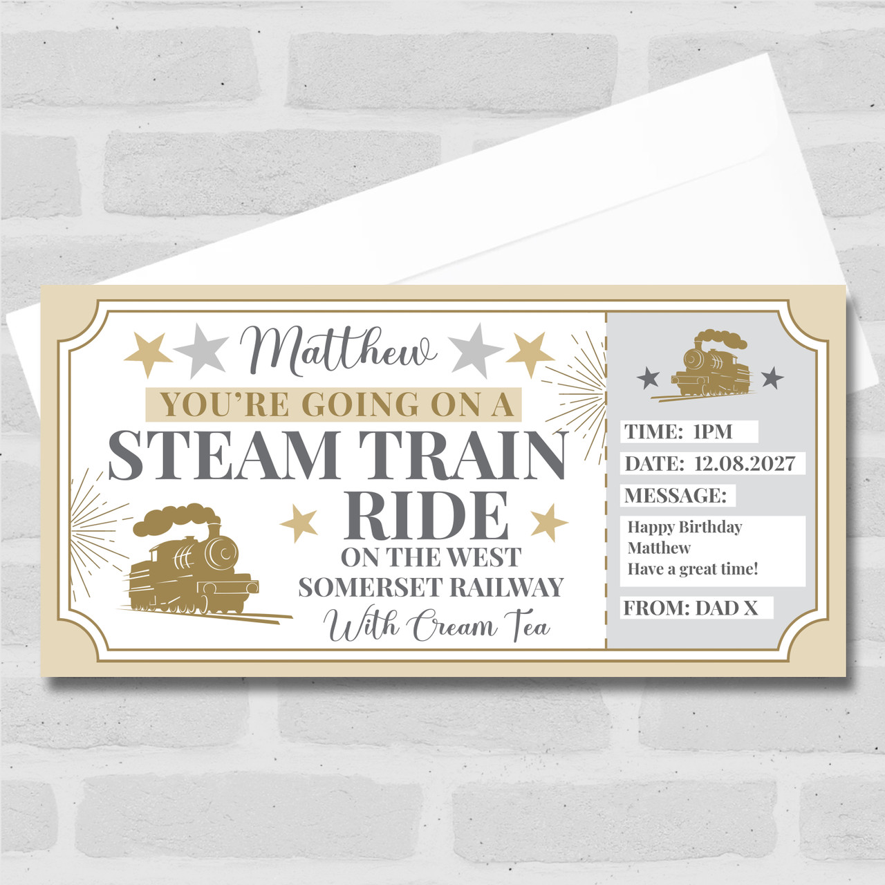 Steam Train Ride West Somerset Personalised Gift Voucher Surprise ...