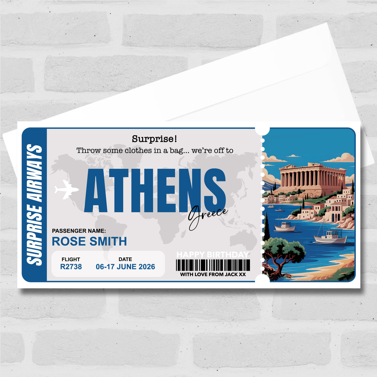 Trip To Athens Pass Personalised Gift Voucher Surprise Trip Holiday ...