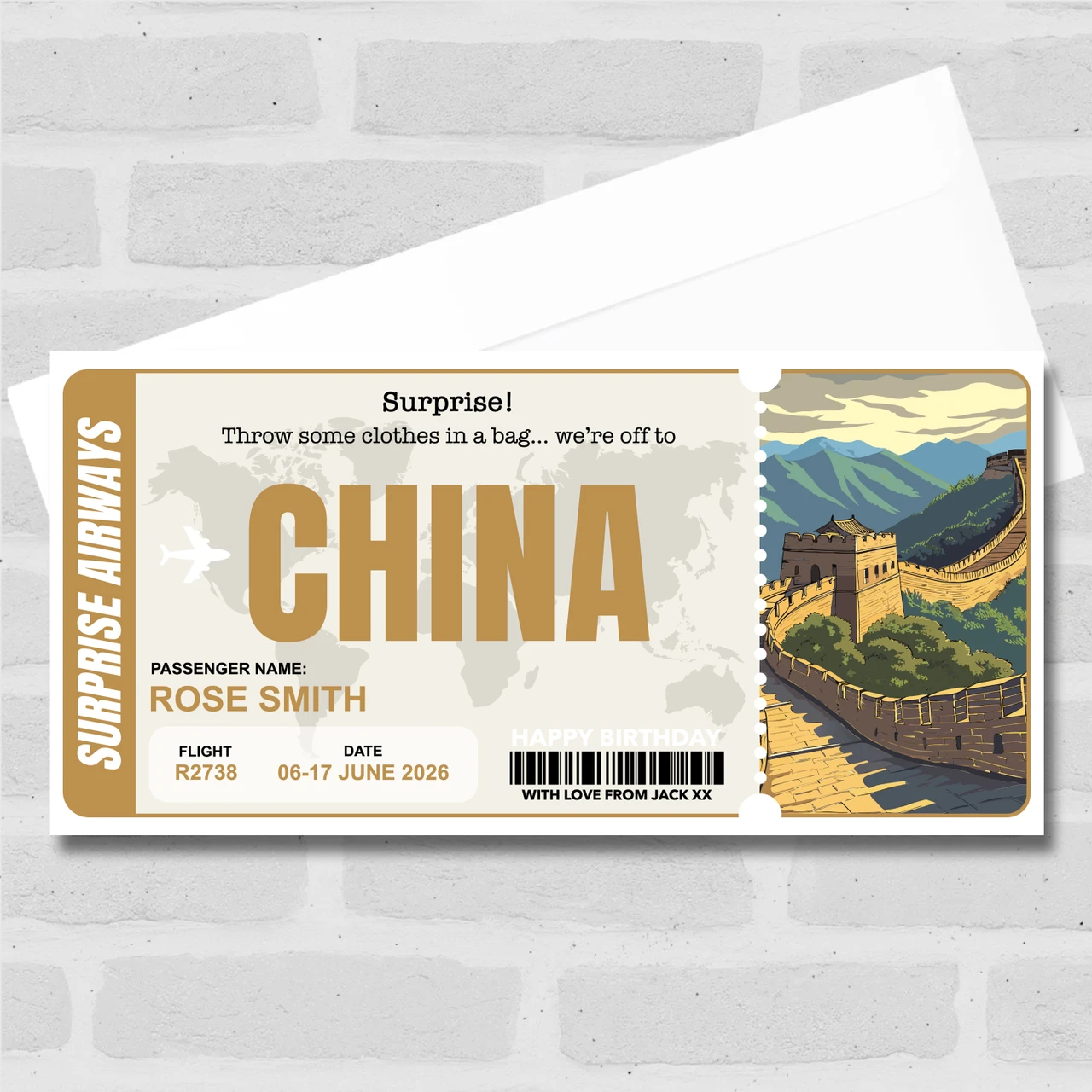Trip To China Pass Personalised Gift Voucher Surprise Trip Holiday ...