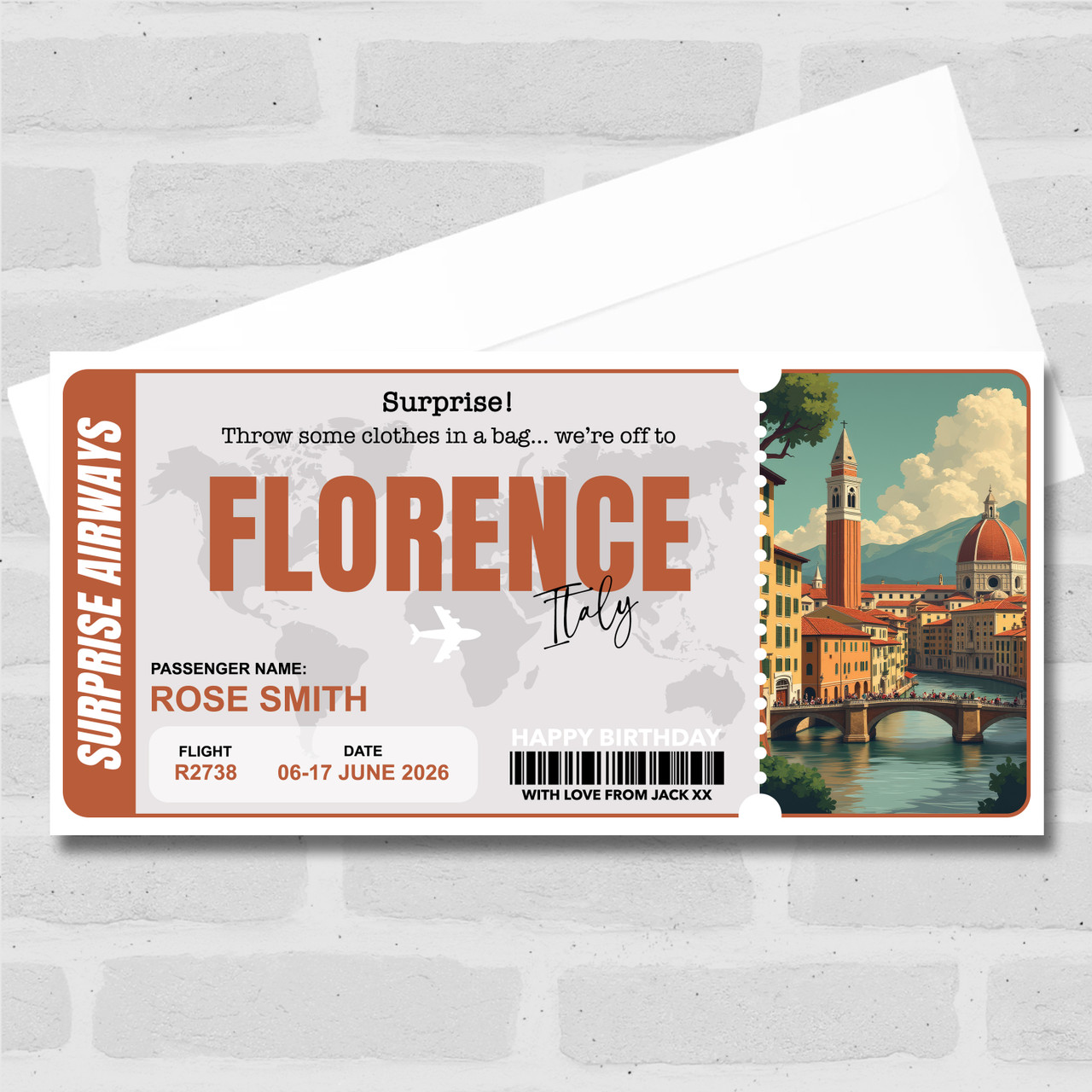 Trip To Florence Pass Personalised Gift Voucher Surprise Trip Holiday ...