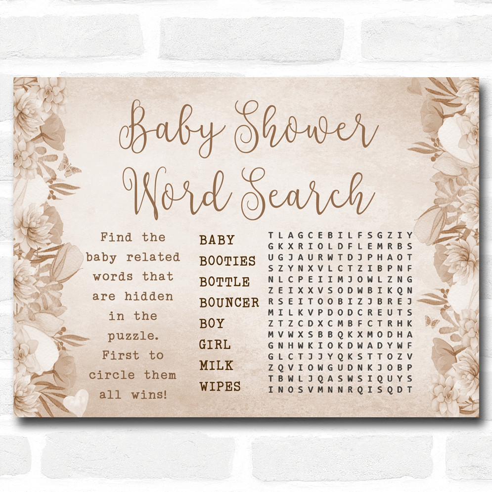 Floral Baby Shower Games Word Search Cards - The Card Zoo