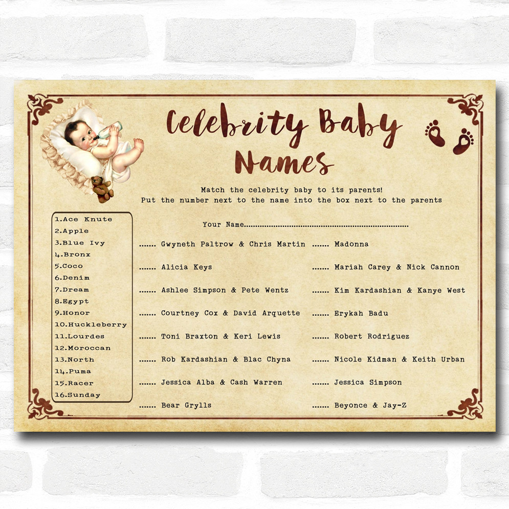 Vintage Baby Shower Games Celebrity Baby Name Cards - The Card Zoo