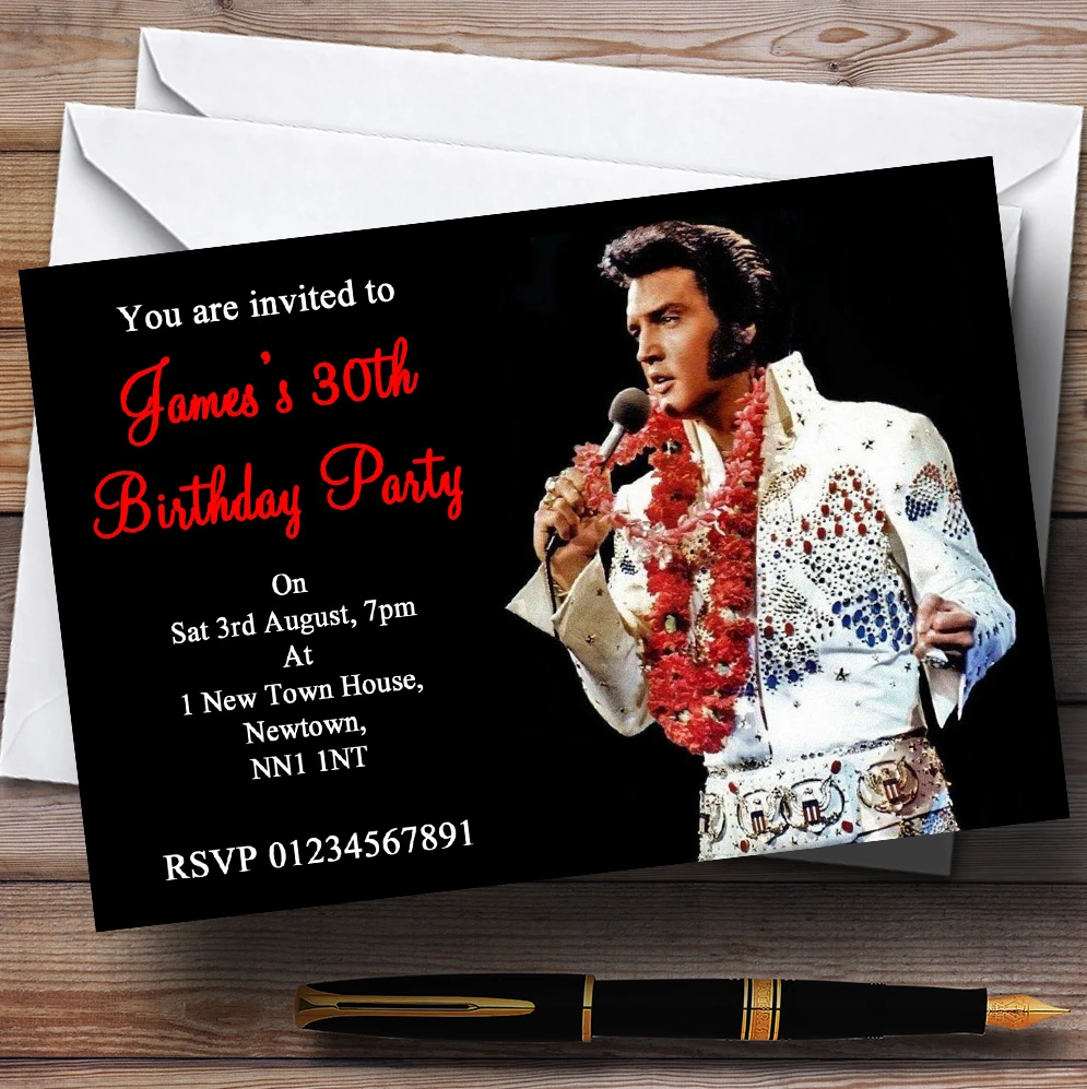 Elvis Presley Red Personalised Party Invitations - The Card Zoo