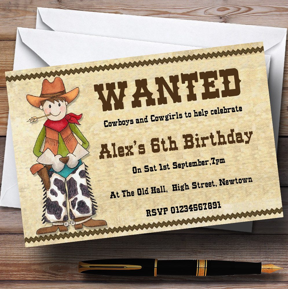 Cowboys And Cowgirls Theme Personalised Birthday Party Invitations ...