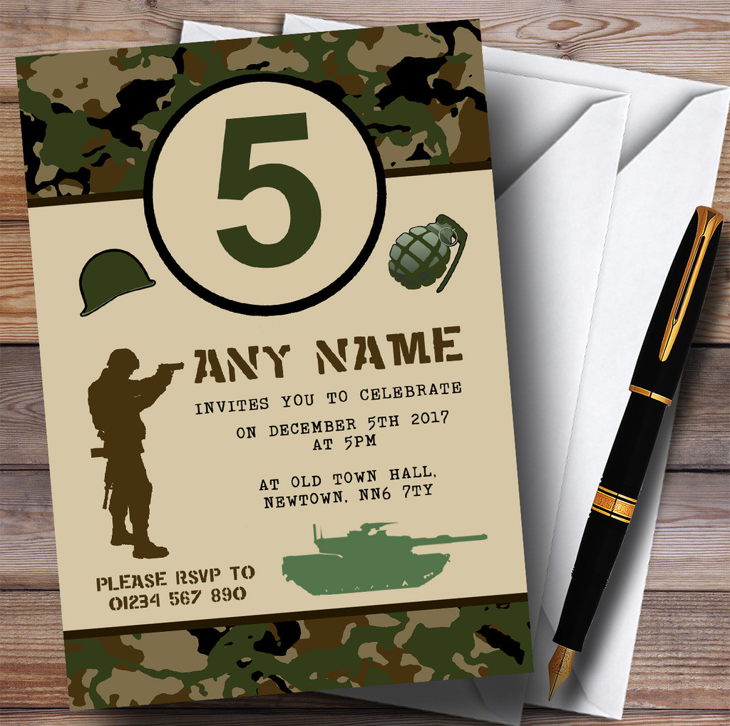 Any Age Soldier Army Camouflage Children's Birthday Party Invitations ...