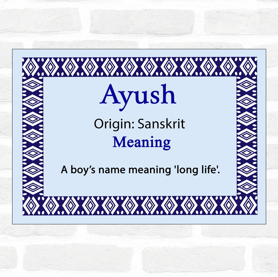 Ayush Name Meaning Blue Certificate - The Card Zoo