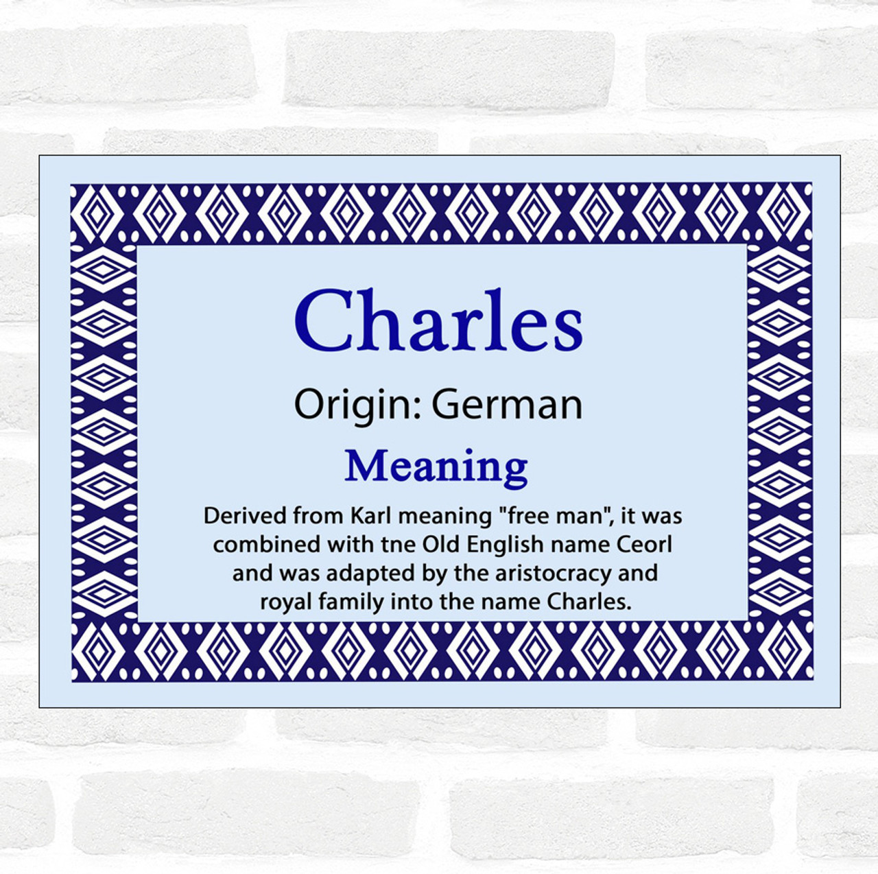 Charles Name Meaning Blue Certificate - The Card Zoo