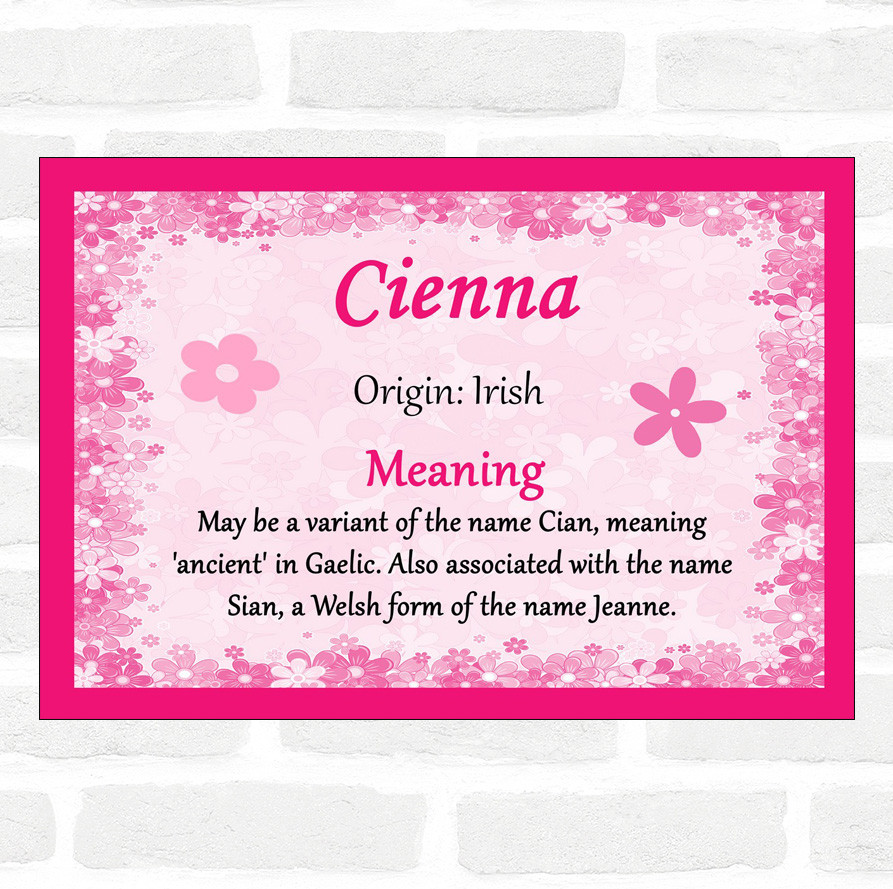 Cienna Name Meaning Pink Certificate - The Card Zoo