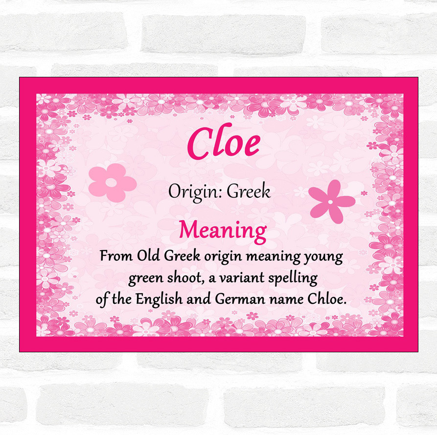 Cloe Name Meaning Pink Certificate - The Card Zoo