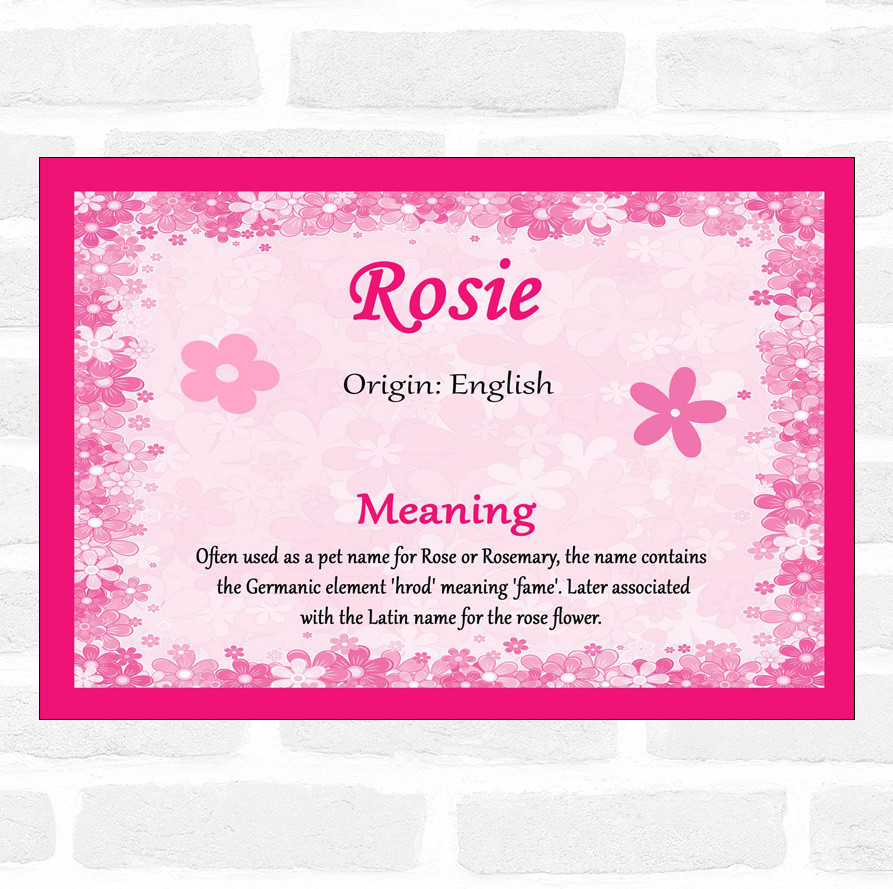 Rosie Name Meaning Pink Certificate - The Card Zoo