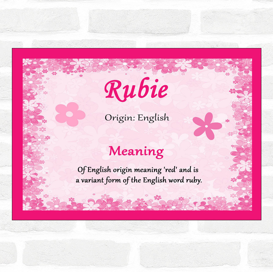 Rubie Name Meaning Pink Certificate - The Card Zoo