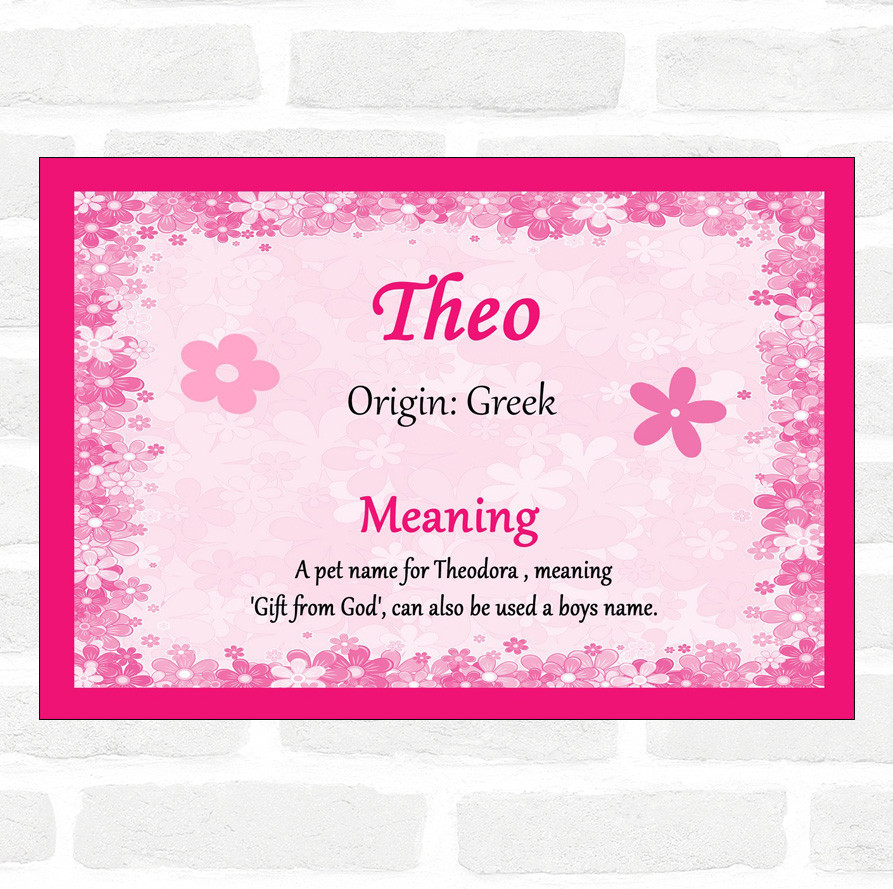Theo Name Meaning Pink Certificate - The Card Zoo