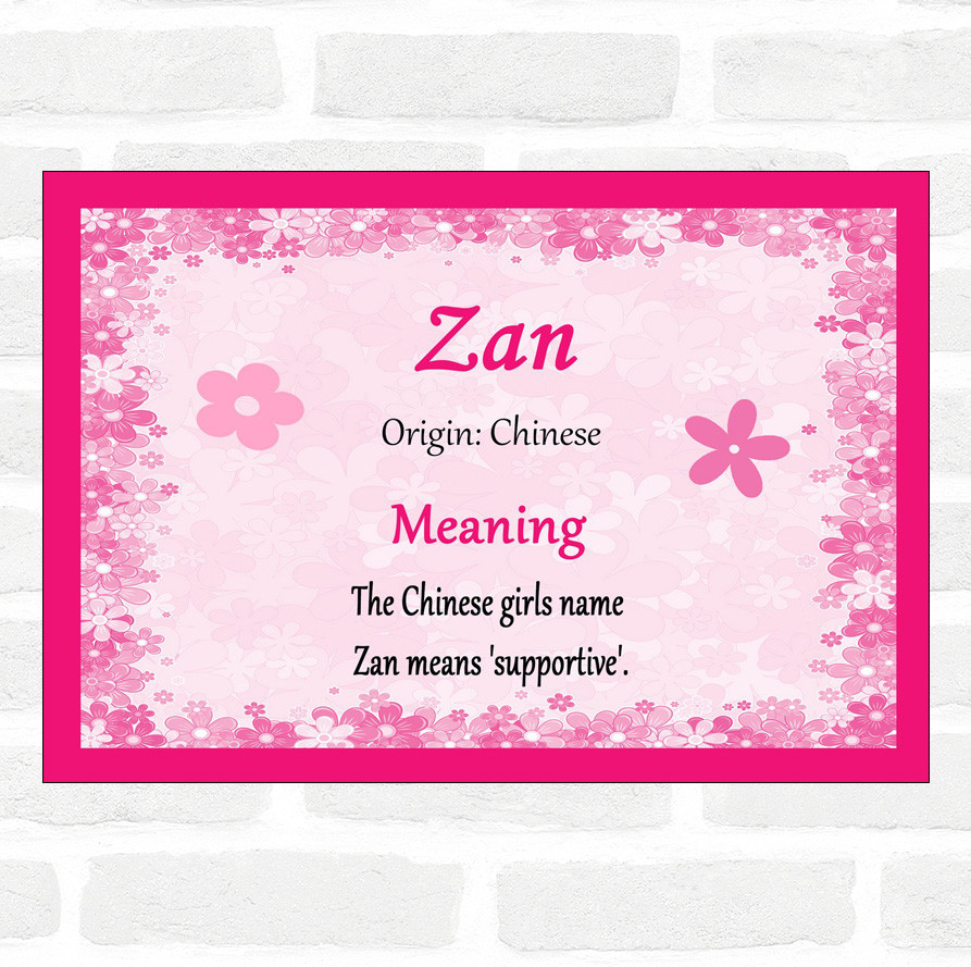Zan Name Meaning Pink Certificate - The Card Zoo