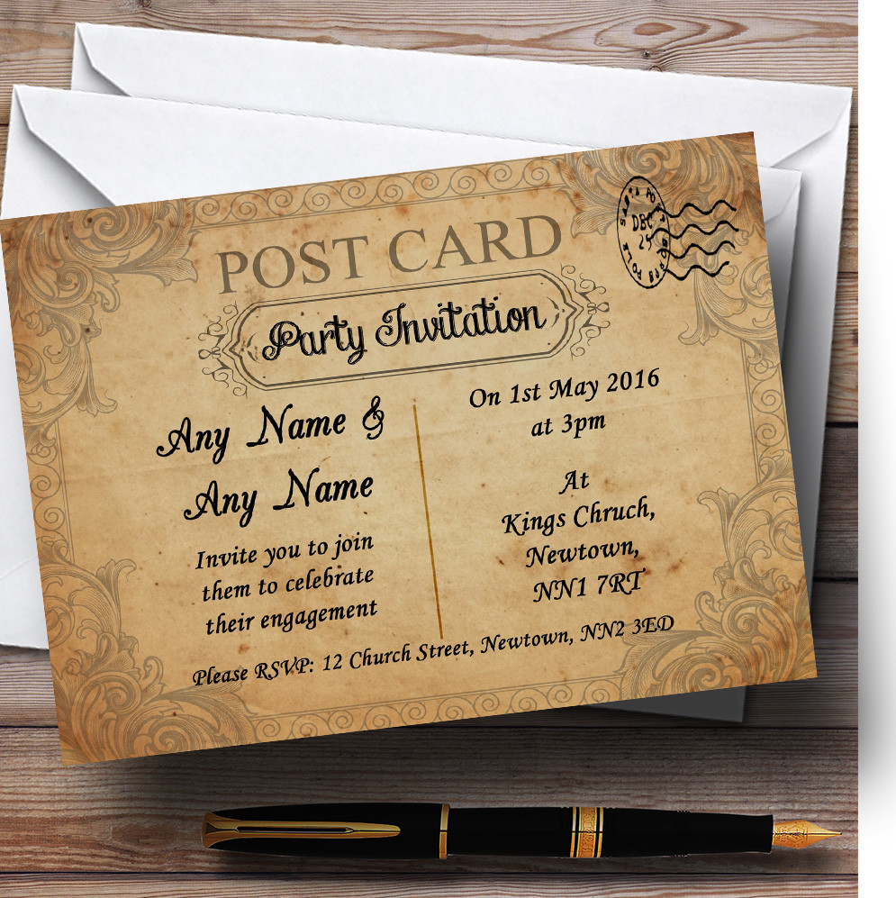 Classic Vintage Shabby Chic Postcard Personalised Engagement Party ...