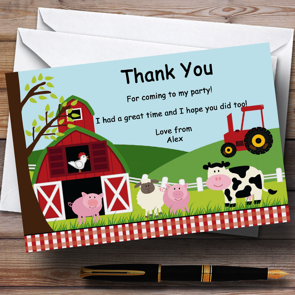 Farm Animals Farmyard Personalised Birthday Party Thank You Cards - The ...