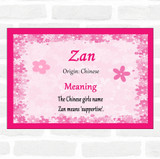Zan Name Meaning Pink Certificate - The Card Zoo