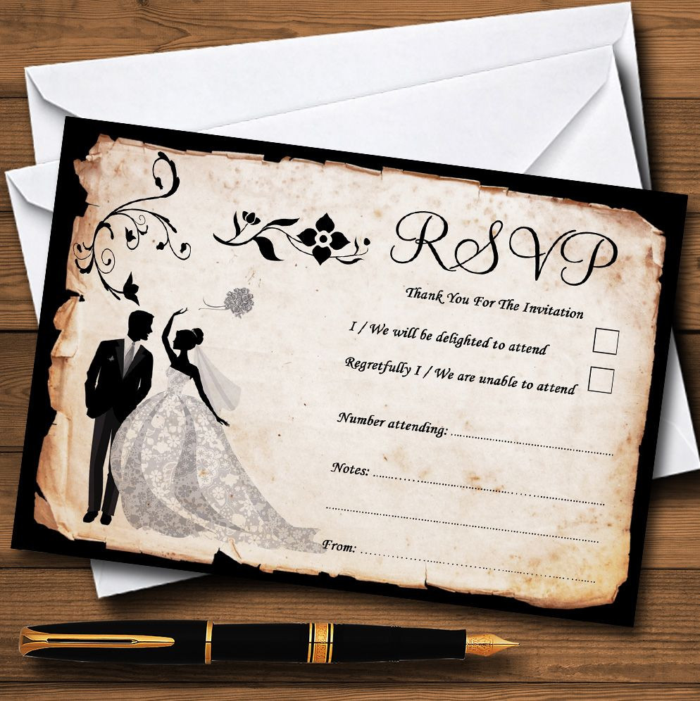 Black White Vintage Rustic Postcard Personalised RSVP Cards - The Card Zoo