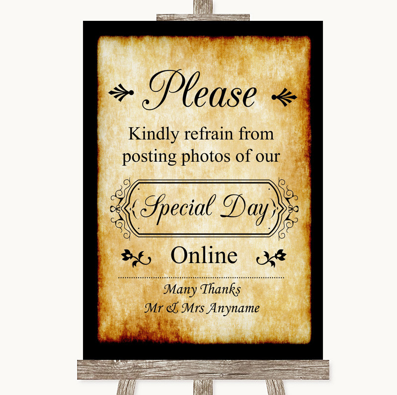 Aqua Sky Blue Lights Don't Post Photos Online Social Media Wedding Sign ...