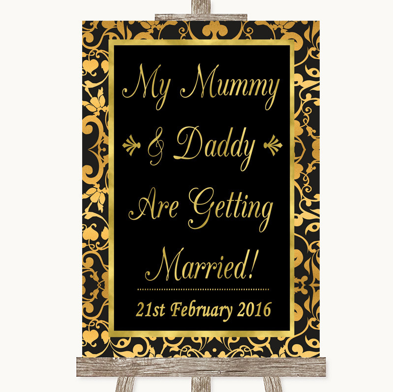 Black & Gold Damask We Are Getting Married Personalised Wedding Sign ...