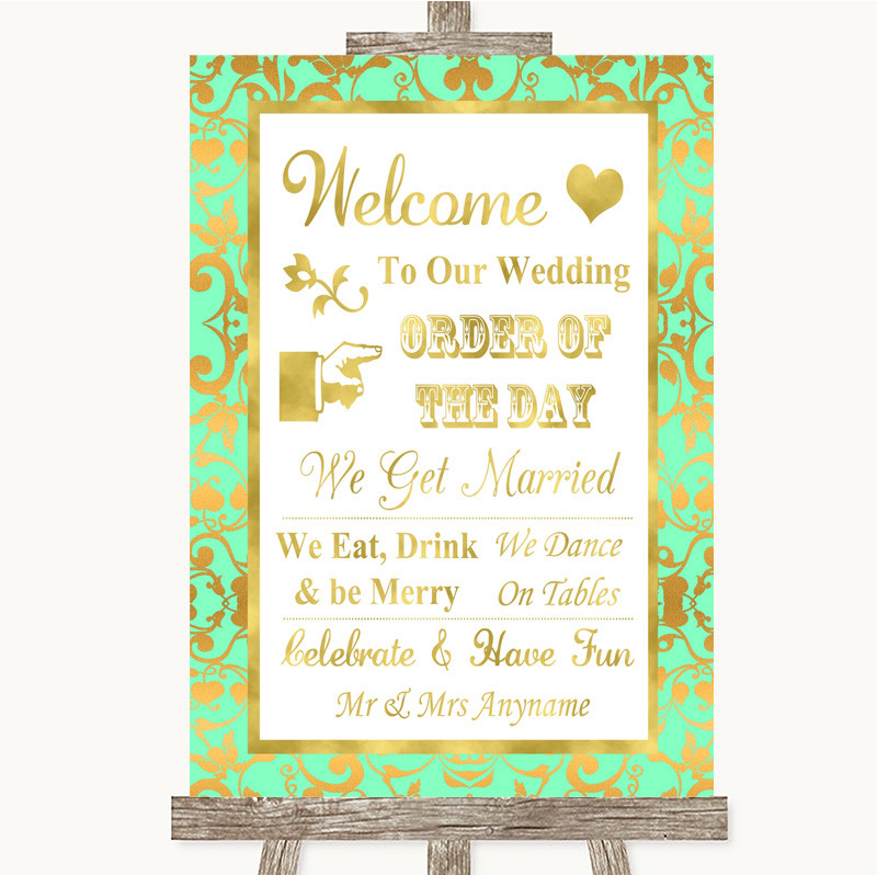 Black Mint Green and Silver Welcome Order Of The Day Personalised ...