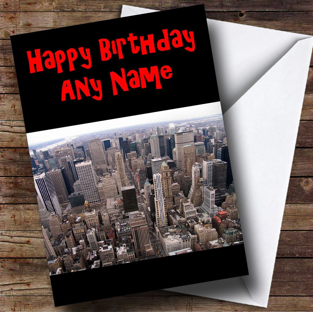 New York City Skyline Sun Design Pretty Personalised Birthday Card ...