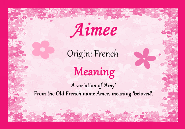Aimee Personalised Name Meaning Certificate - The Card Zoo