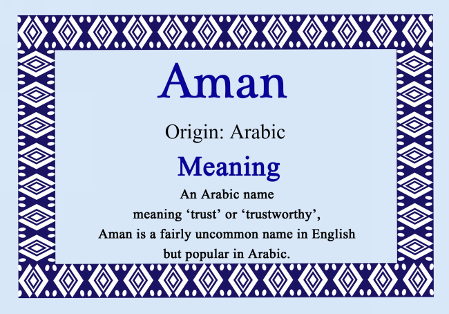 Aman Personalised Name Meaning Certificate - The Card Zoo
