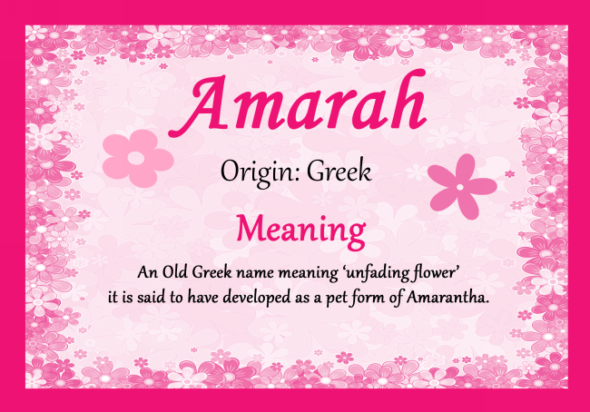 Amarah Personalised Name Meaning Certificate - The Card Zoo