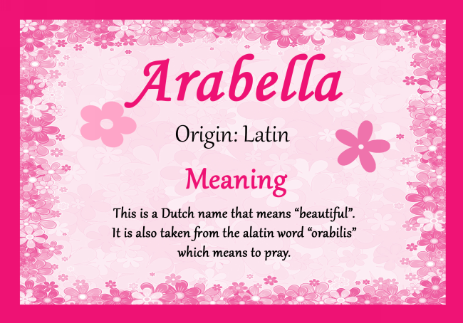 Arabella Personalised Name Meaning Certificate - The Card Zoo