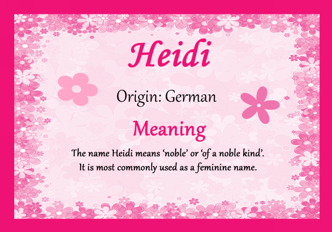 Heidi Personalised Name Meaning Certificate - The Card Zoo