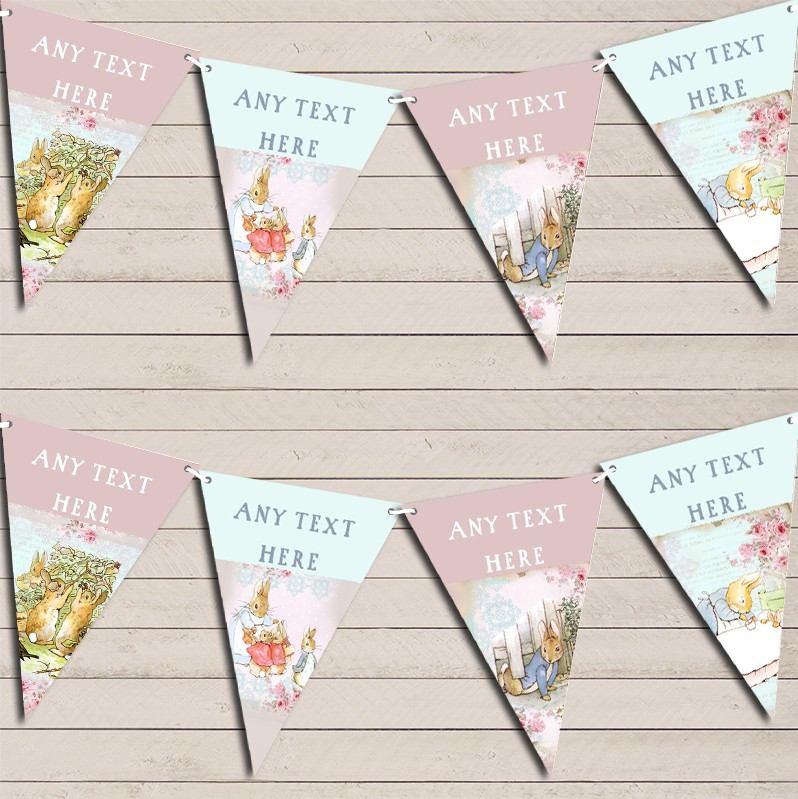 Pretty Pink Peter Rabbit Personalised Baby Shower Bunting - The Card Zoo