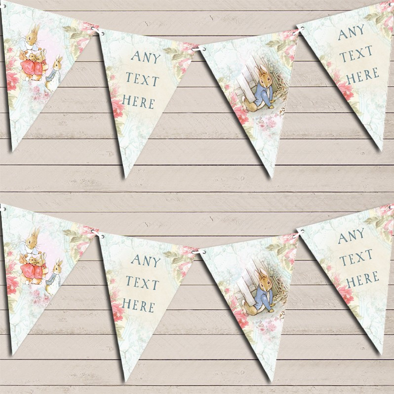 Pretty Pink Peter Rabbit Personalised Baby Shower Bunting - The Card Zoo