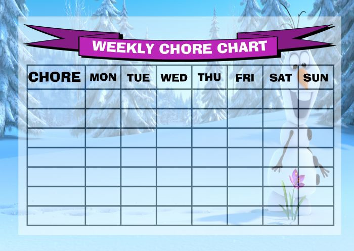 Weekly Chore Rota Task Reward Chart Frozen Elsa And Anna - The Card Zoo