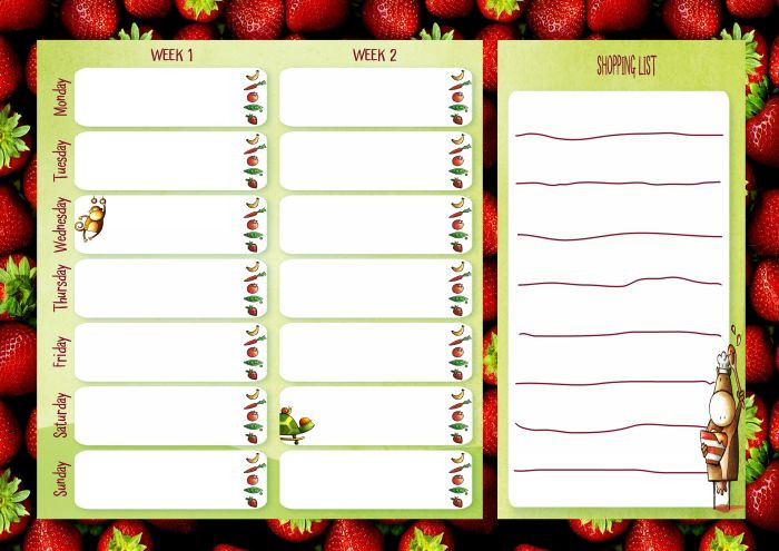 Strawberry Two Week Meal Planner Chart - The Card Zoo