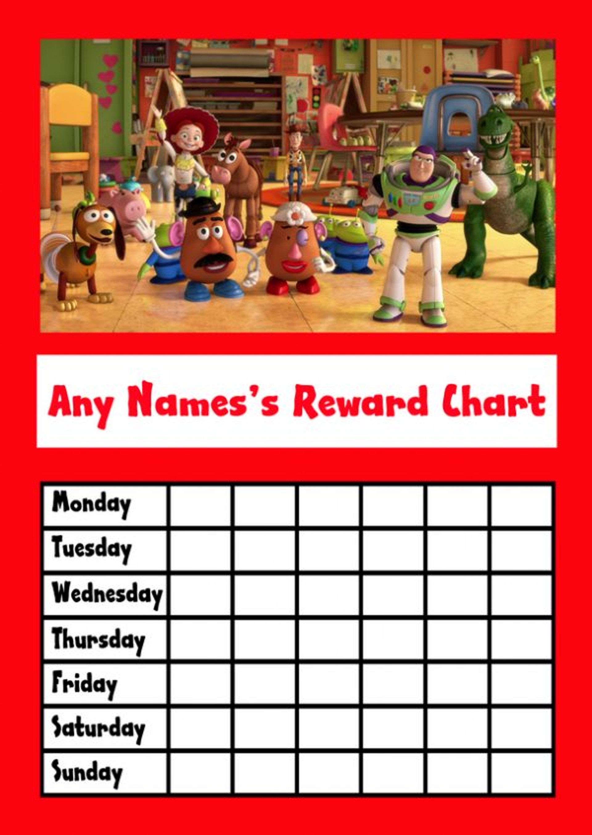 Toy Story Star Sticker Reward Chart - The Card Zoo