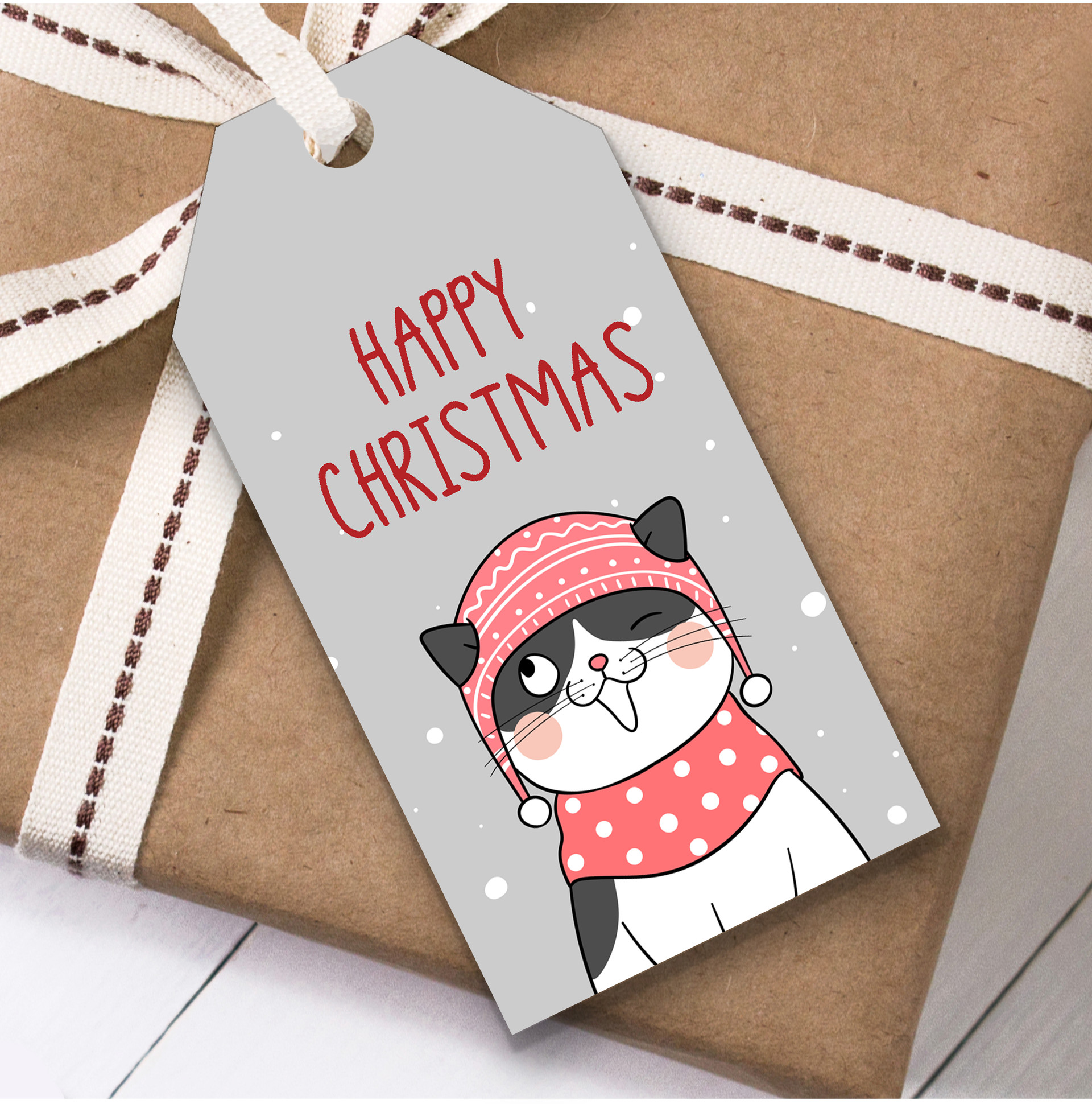 Cute Winking Cat Christmas Gift Tags - The Card Zoo