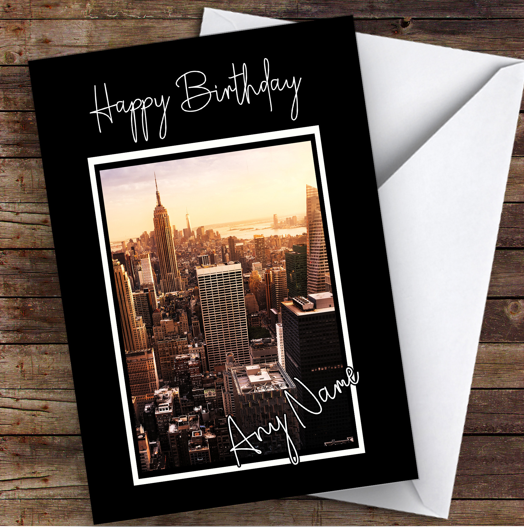 New York City Skyline Sun Design Pretty Personalised Birthday Card ...