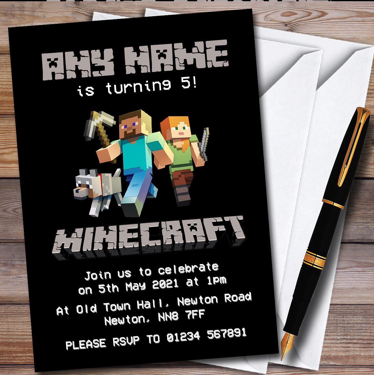Minecraft Logo Personalised Children's Kids Birthday Party Invitations ...
