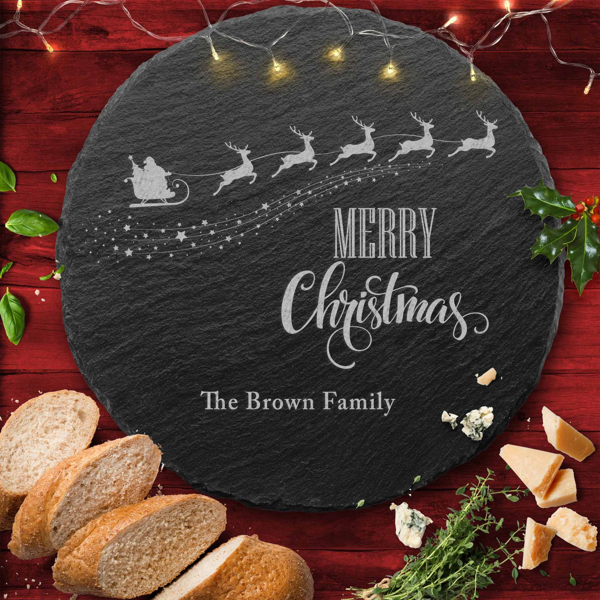 Santa Sleigh Any Text Rectangle Personalised Christmas Slate Cheese ...