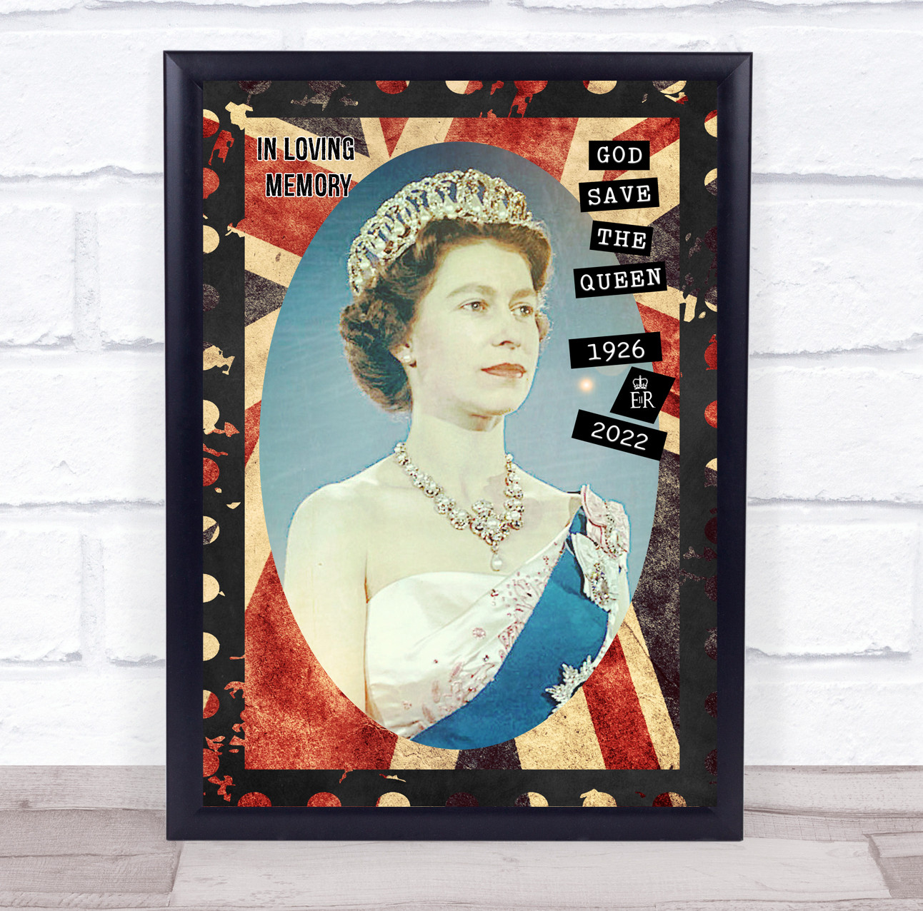Queen Elizabeth II Memorial Head Silhouette Flag Art Poster Print - The ...