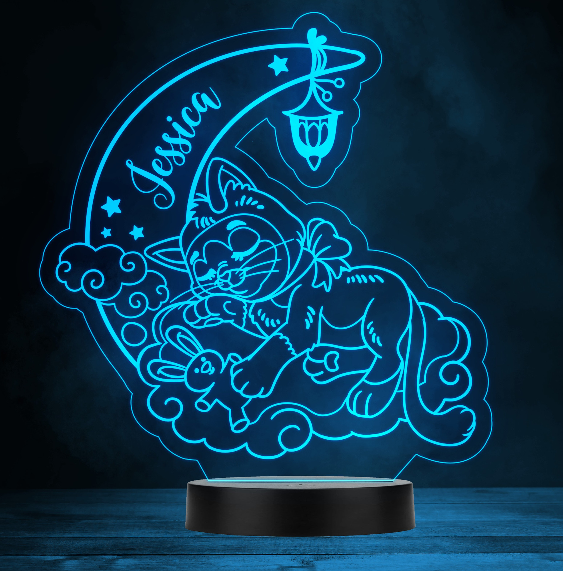 Cat Sleeping On Moon Personalised Gift Colour Changing LED Lamp Night ...