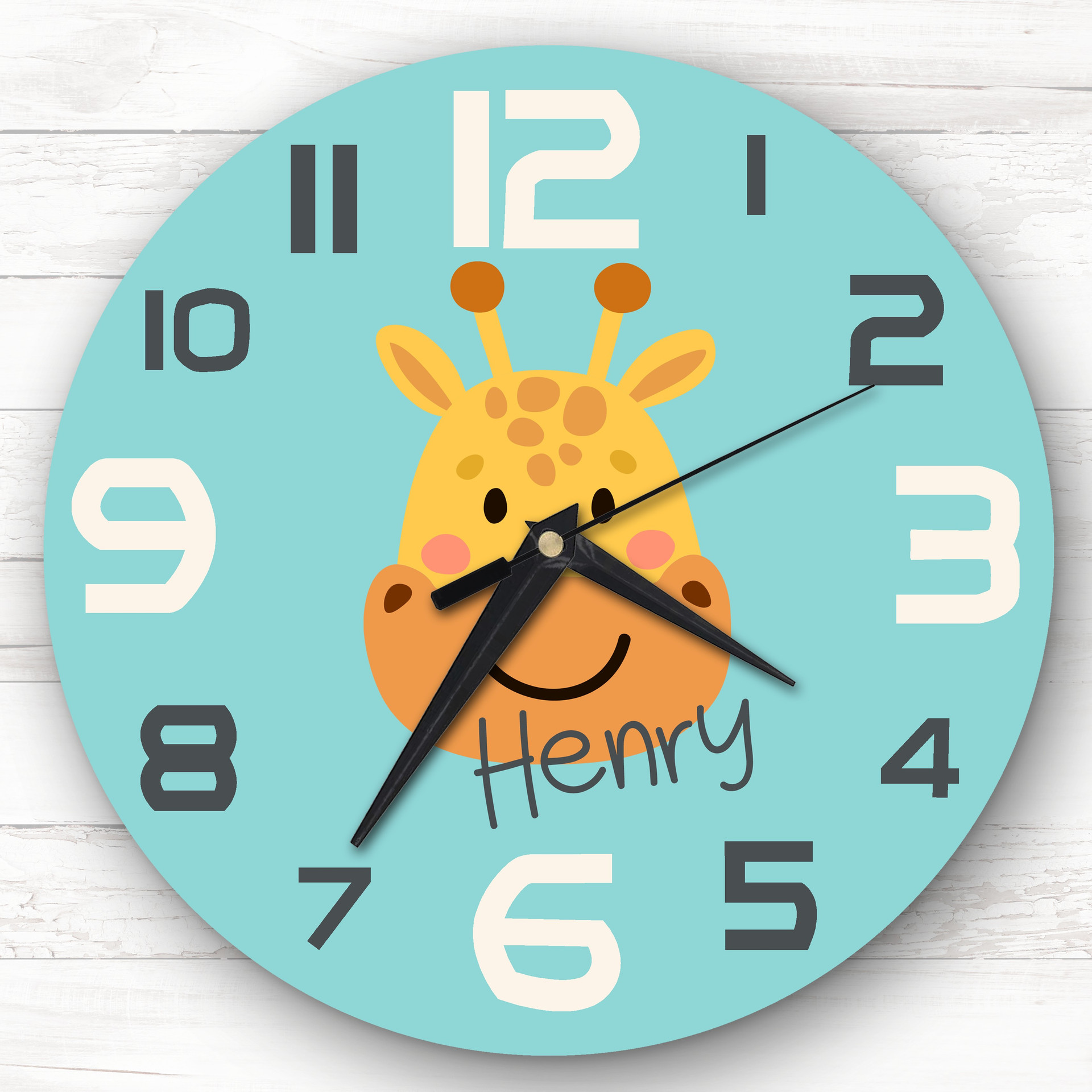 Kids Room Cute Giraffe Face Custom Gift Personalised Clock - The Card Zoo